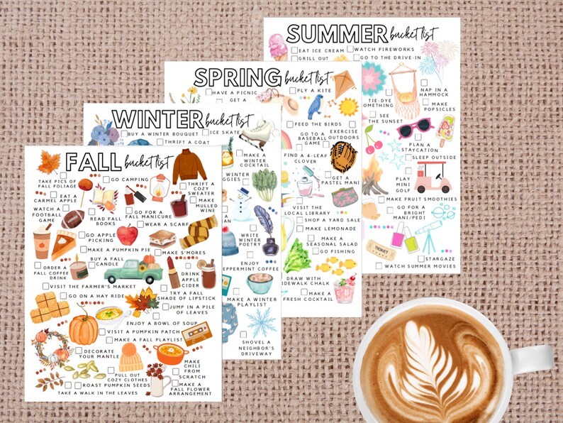 Printable Seasonal Bucket List Value Pack of 4 Seasonal - Etsy