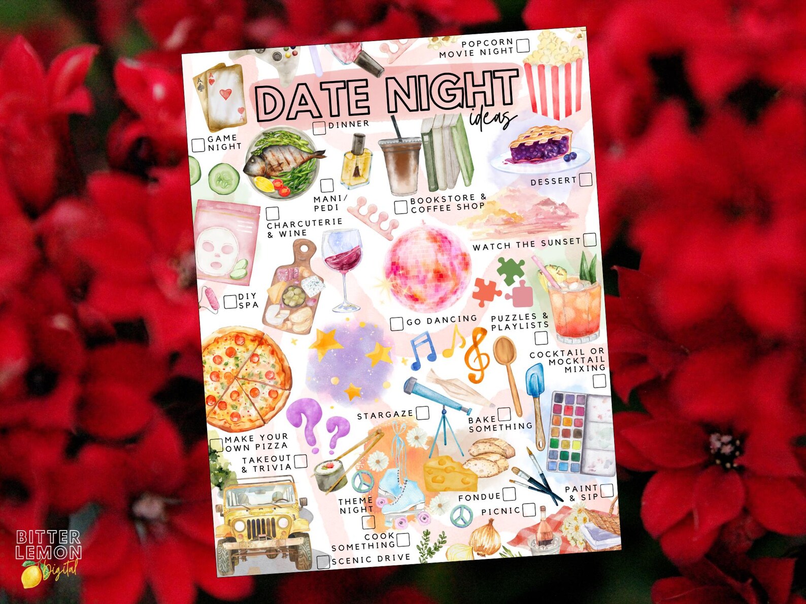 Printable Date Night Ideas Checklist | Romantic Date Activities To-do ...
