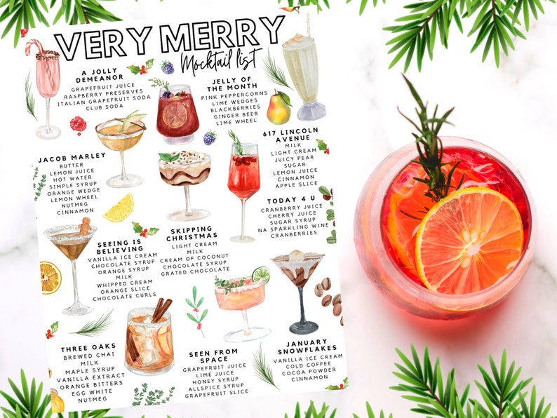 Printable Holiday Mocktail List | Christmas Mocktail Recipes - Etsy