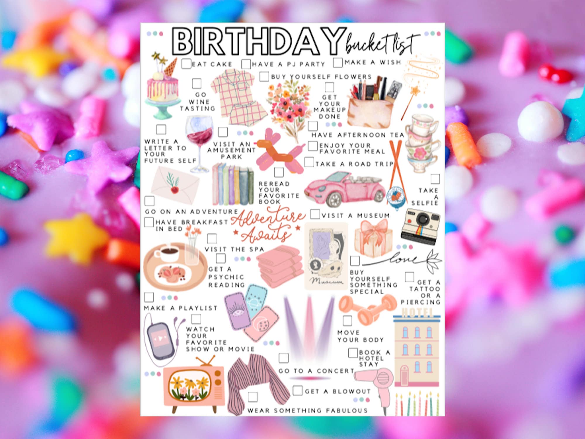 Printable Birthday Bucket List: Fun Birthday Activities (PDF) - Etsy Canada