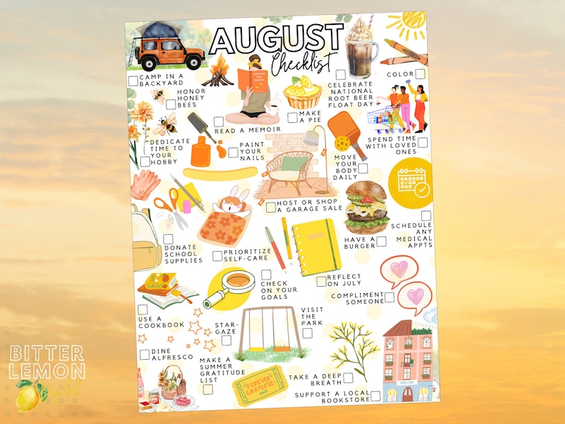 Printable August Checklist | August Bucket List - Etsy
