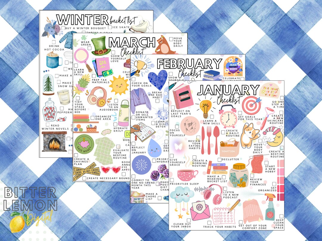 Printable Monthly Winter Checklist Value Pack | January February March ...