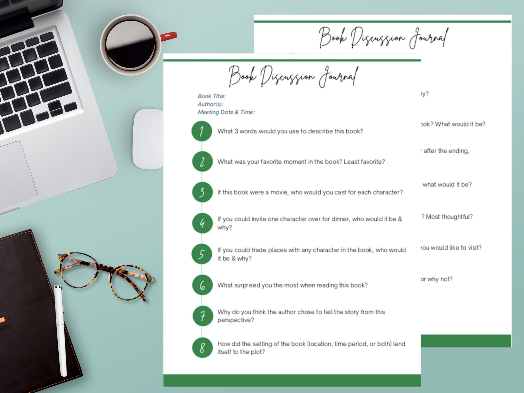 Book Club Discussion Journal Printable Olive Dots - Etsy
