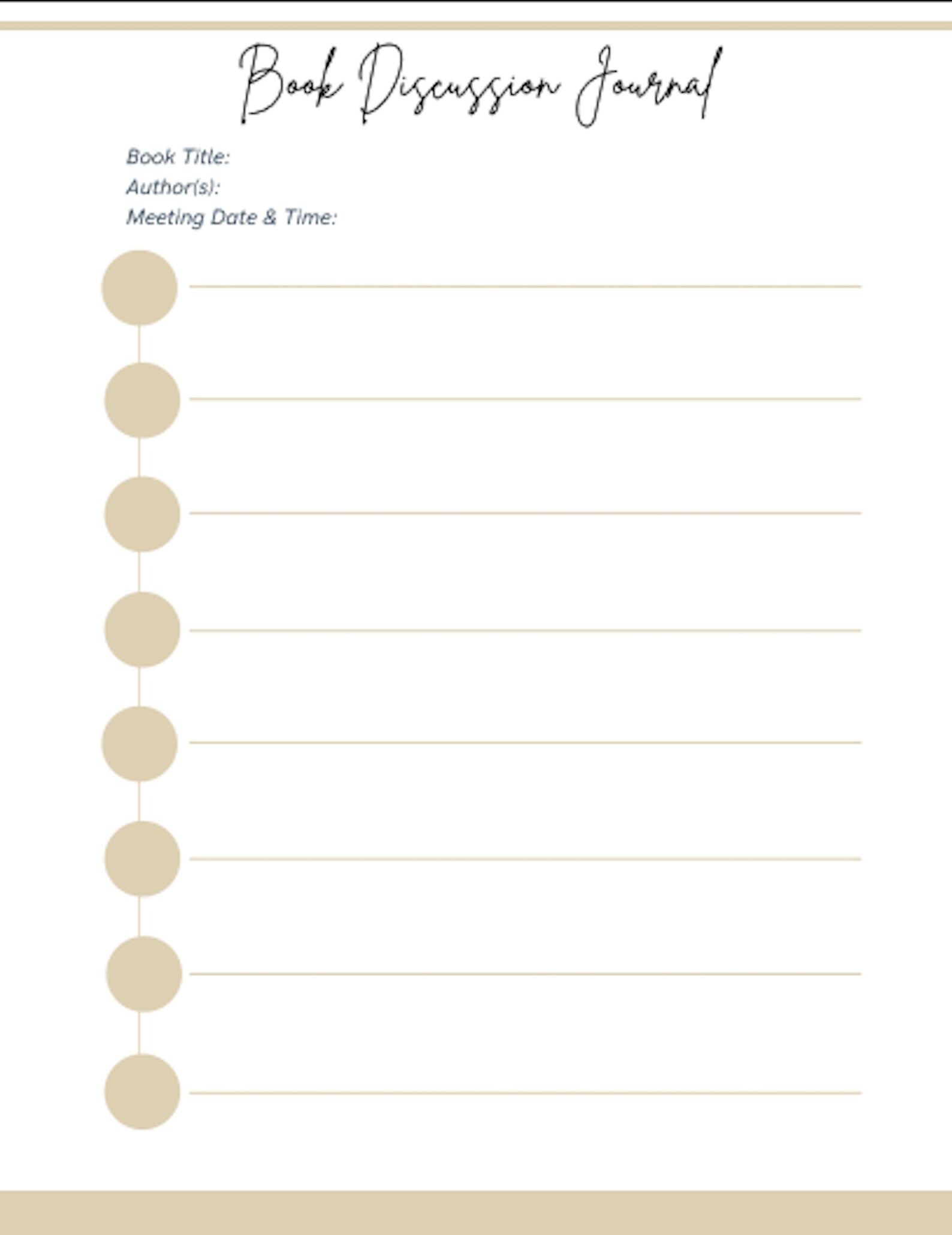 Book Club Discussion Journal Printable Tan Dots - Etsy