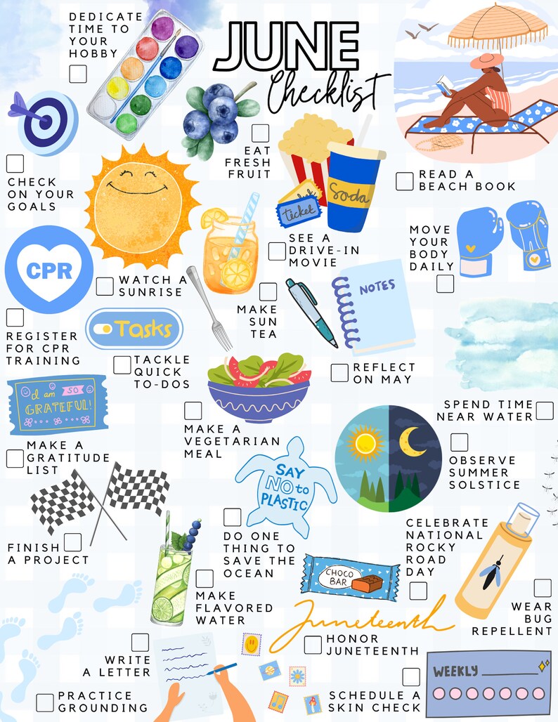Printable June Checklist | June Bucket List - Etsy