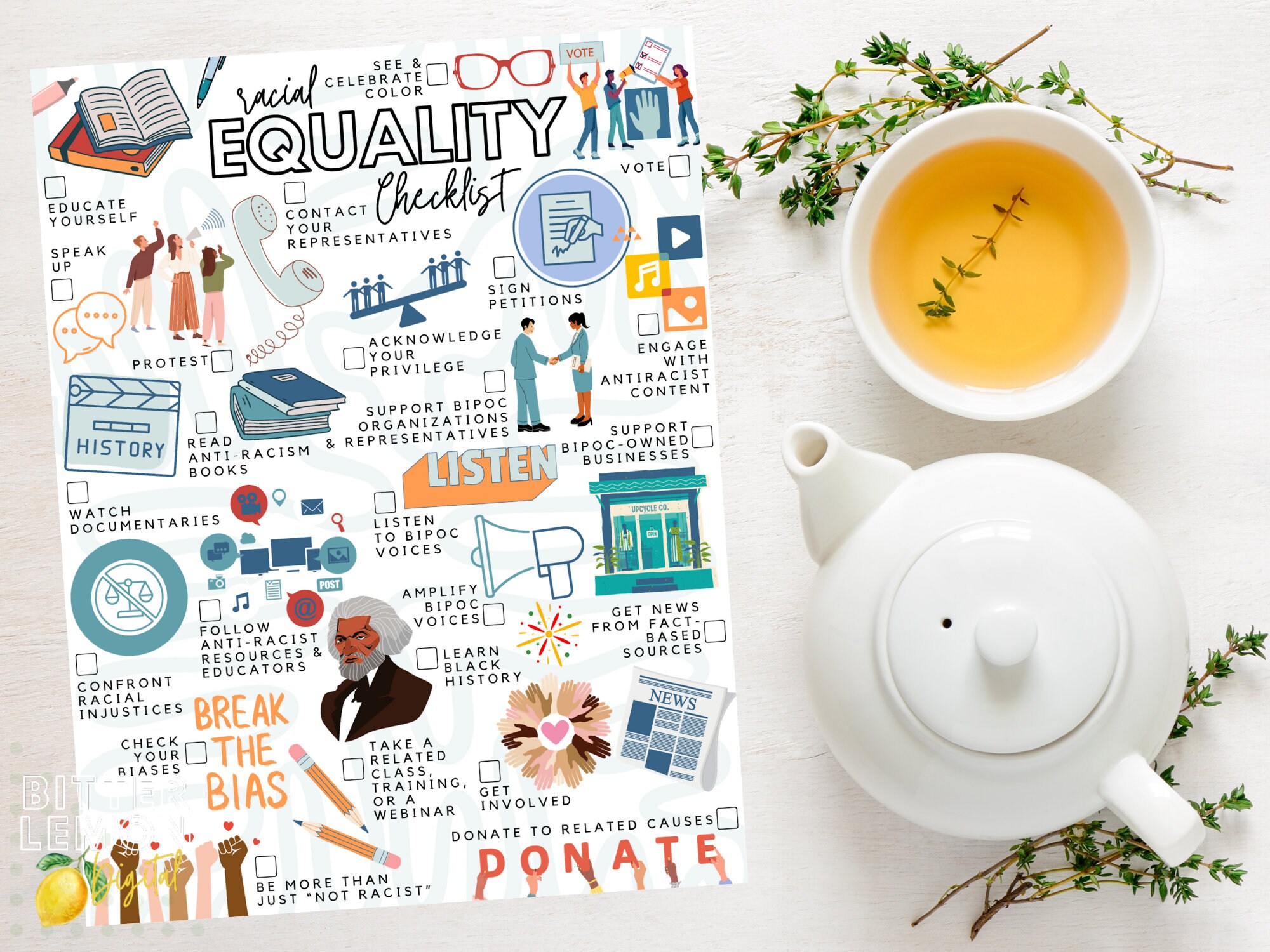 Printable Racial Equality Checklist Racial Justice To-do List - Etsy
