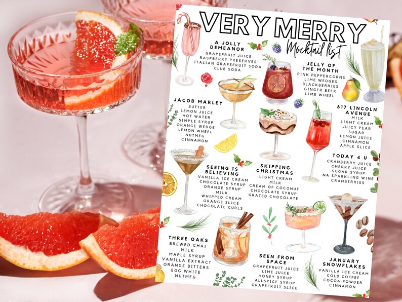 Printable Holiday Mocktail List | Christmas Mocktail Recipes - Etsy