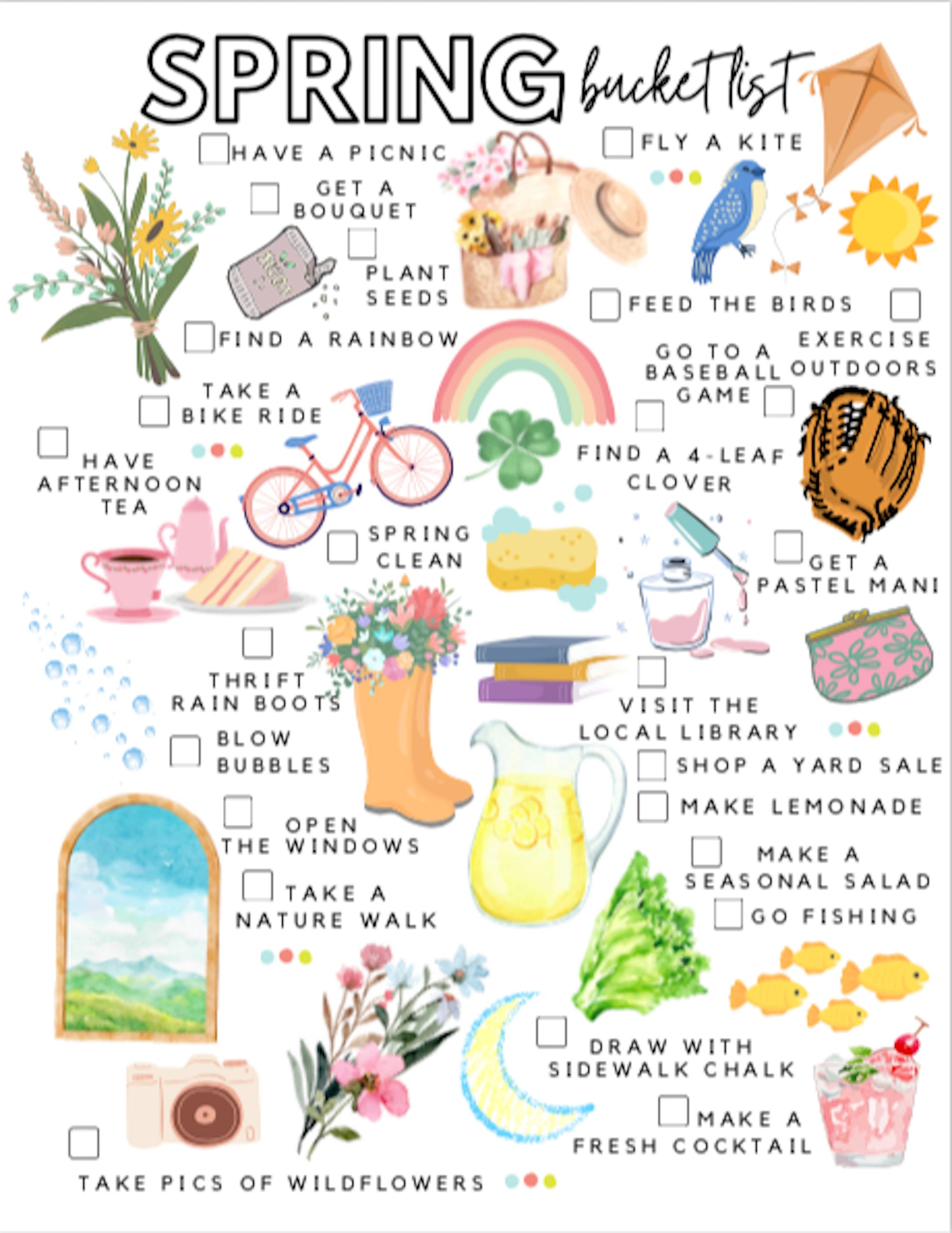 Printable Spring Bucket List Value Pack of 4 Spring To-do Lists - Etsy