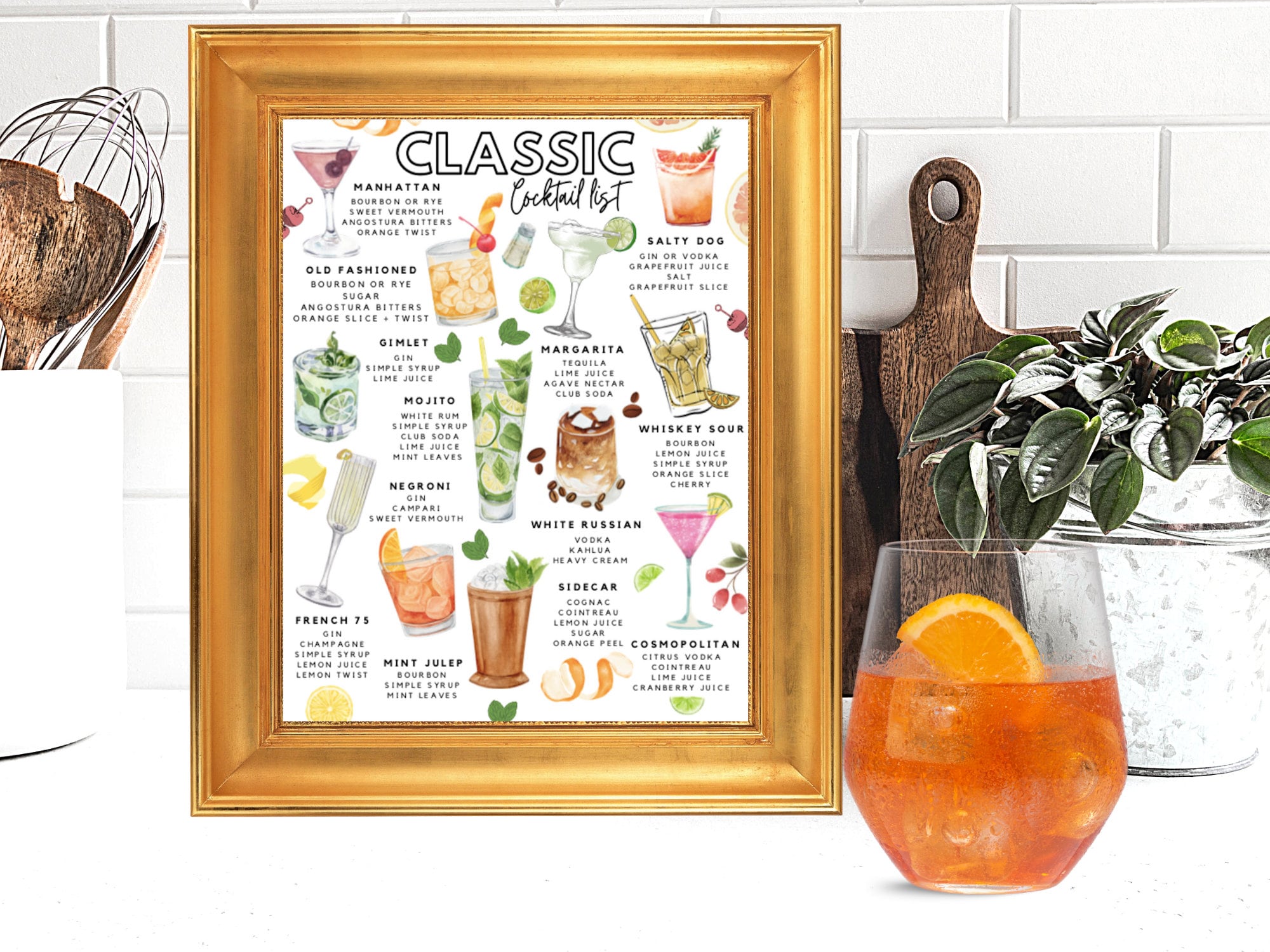 Printable Classic Cocktail List | Old Fashioned Classic Cocktail ...