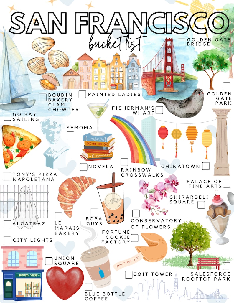 Printable San Francisco Bucket List San Francisco To-do List - Etsy