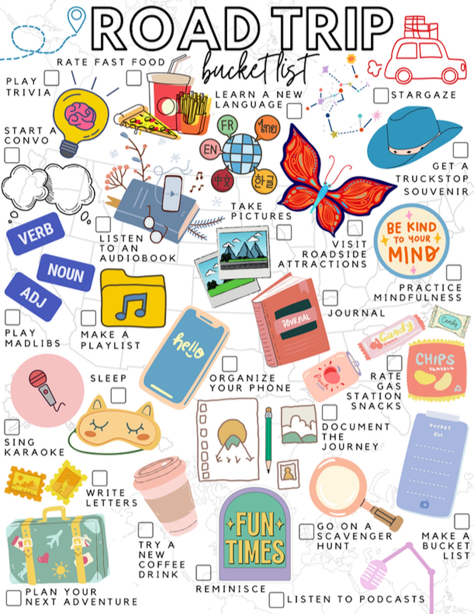 Printable Road Trip Bucket List Road Trip To-do List - Etsy