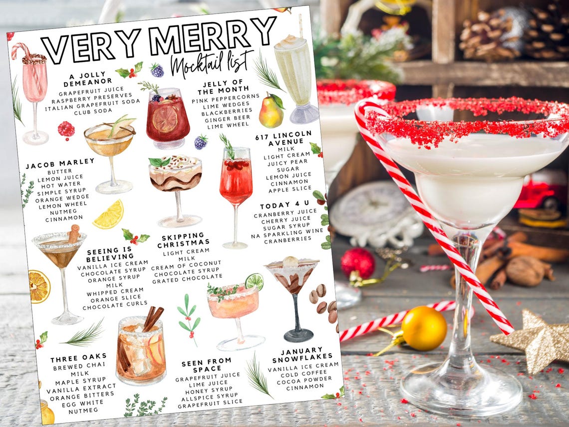 Printable Holiday Mocktail List | Christmas Mocktail Recipes - Etsy