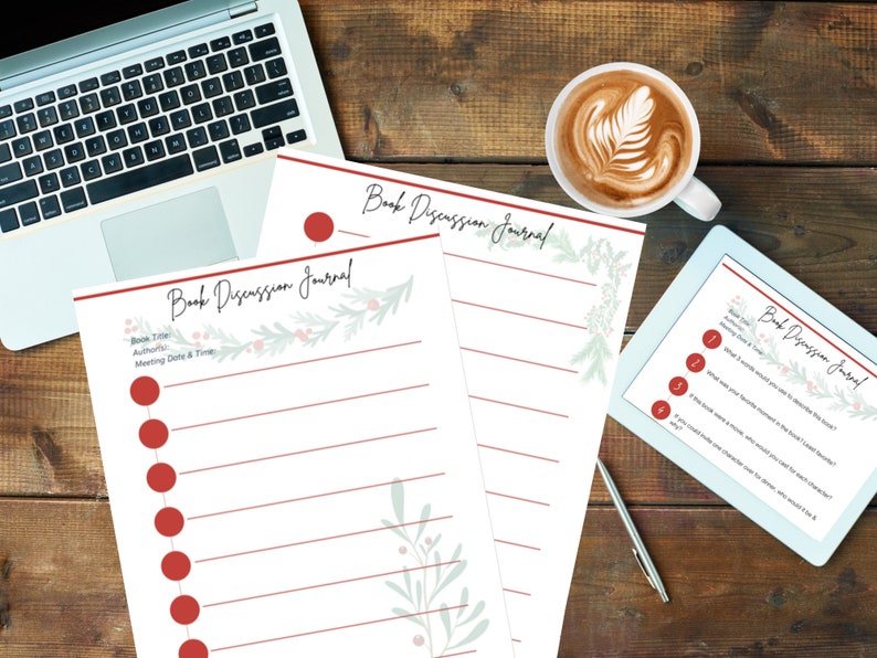 Book Club Discussion Journal Printable Holly Jolly - Etsy