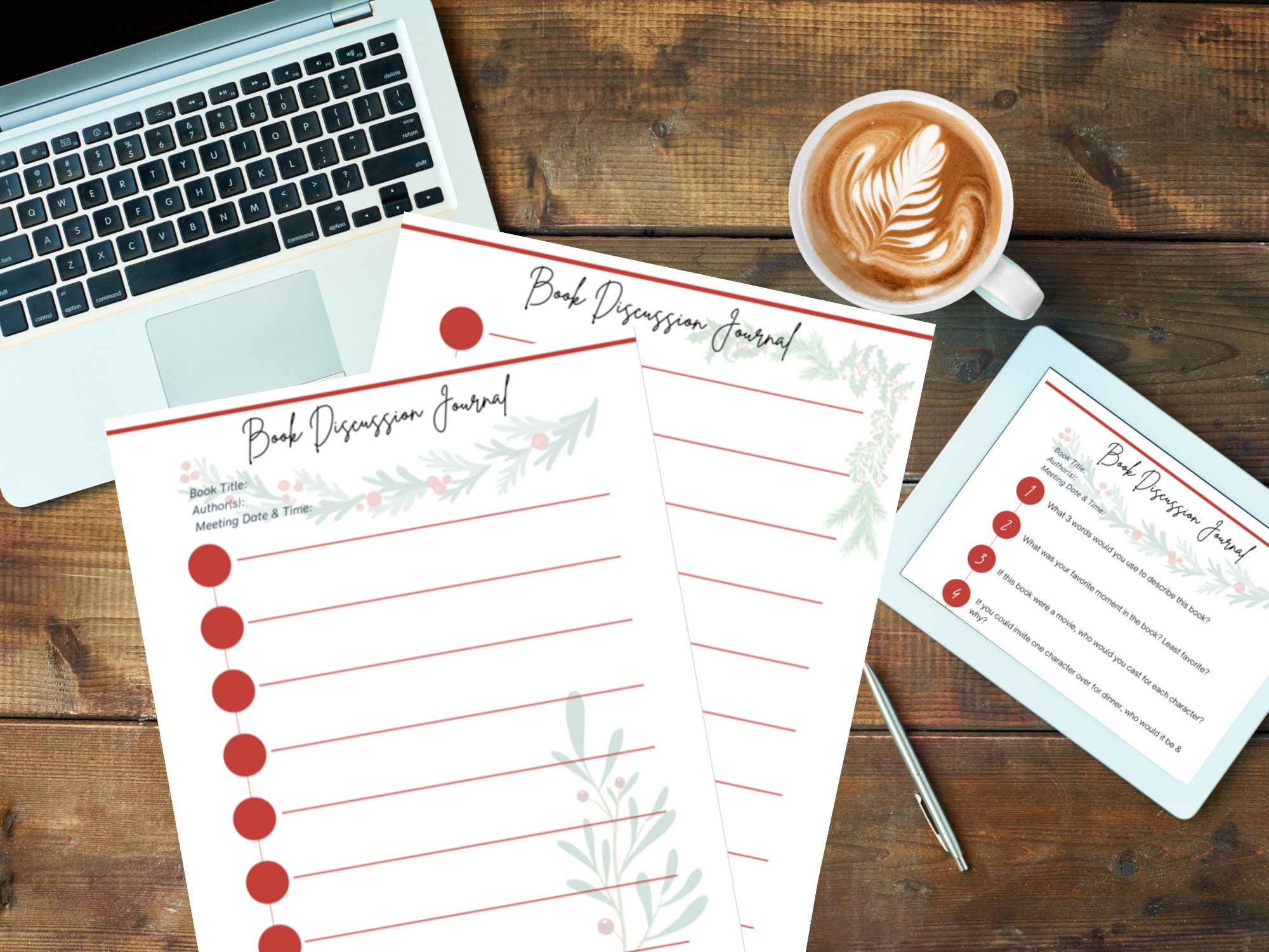 Book Club Discussion Journal Printable Holly Jolly - Etsy