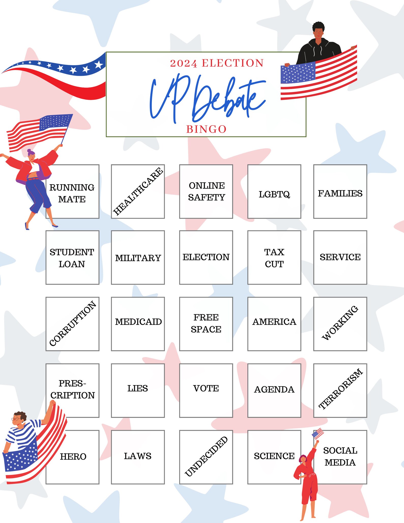 2024 Vice Presidential Debate Printable BINGO Pack of 6 | Election ...