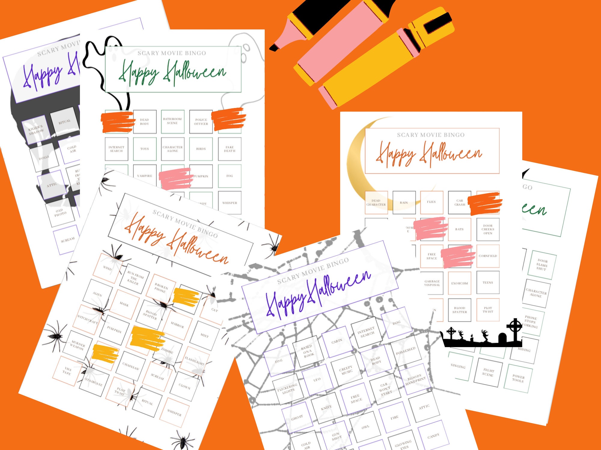 Halloween Scary Movie Printable BINGO Card Pack of 6 - Etsy