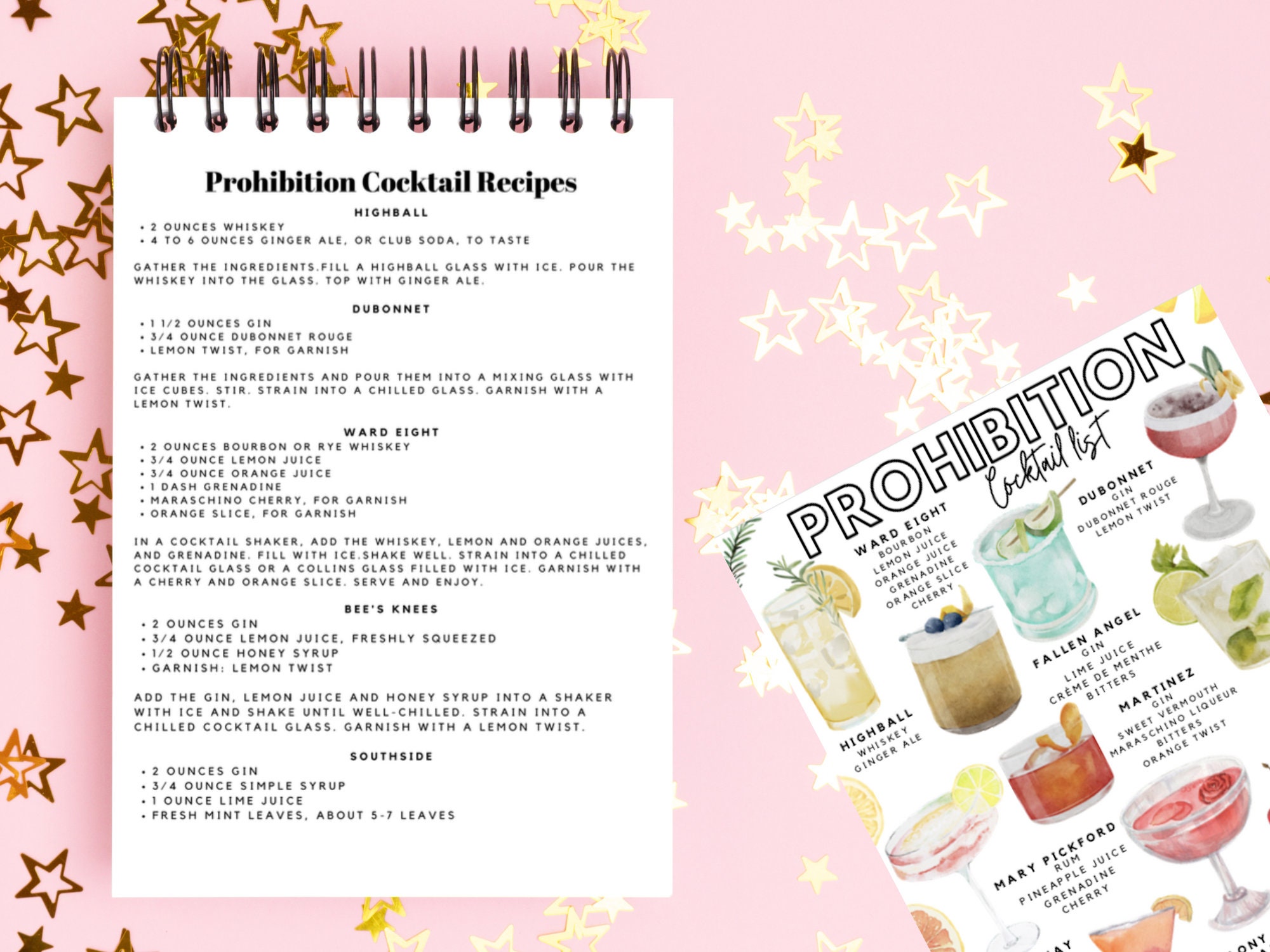 Printable Prohibition Cocktail List | 1920's Drink Recipes - Etsy