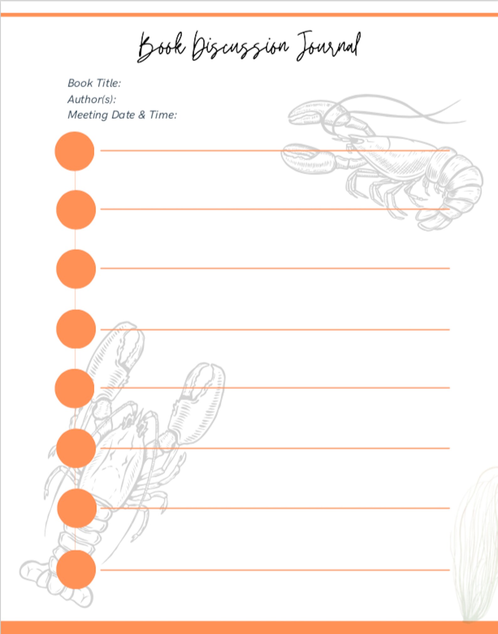 Book Club Discussion Journal Printable Crawfish - Etsy