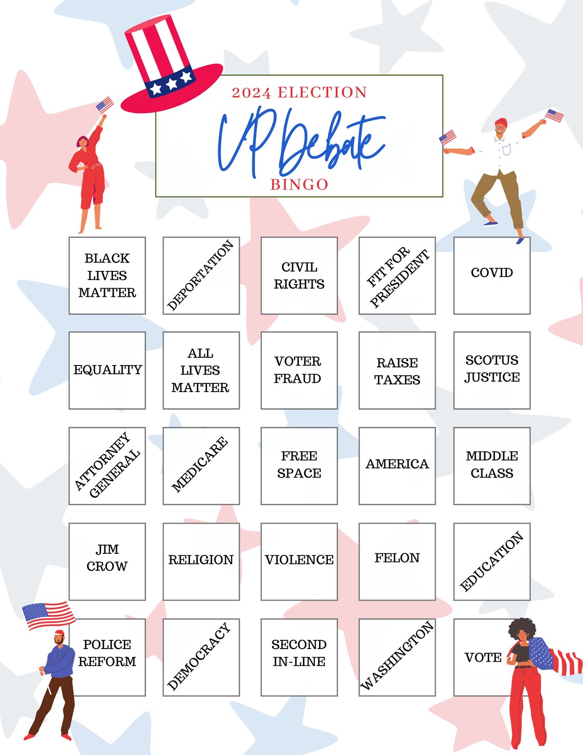 2024 Vice Presidential Debate Printable BINGO Pack of 6 | Election ...