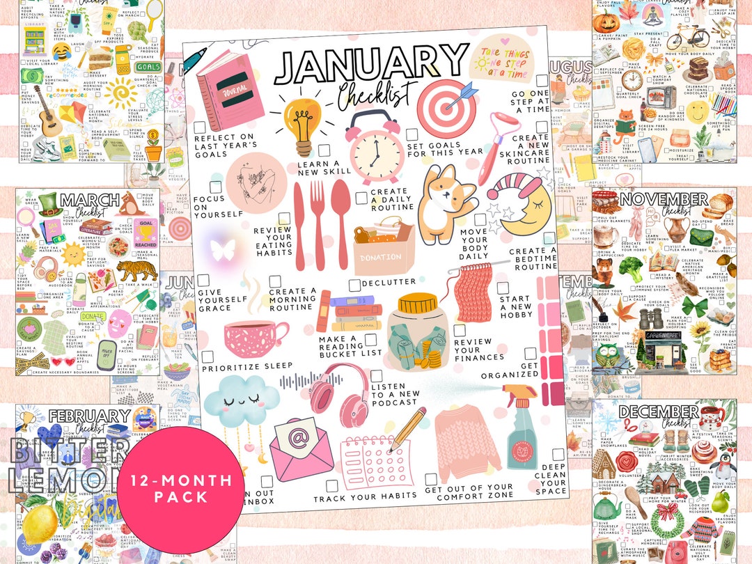Printable Monthly Checklists Set of 12 | Annual Monthly Value Pack - Etsy