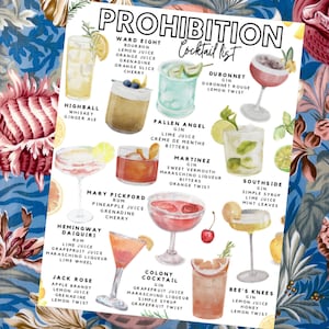 Printable Prohibition Cocktail List | 1920's Drink Recipes - Etsy