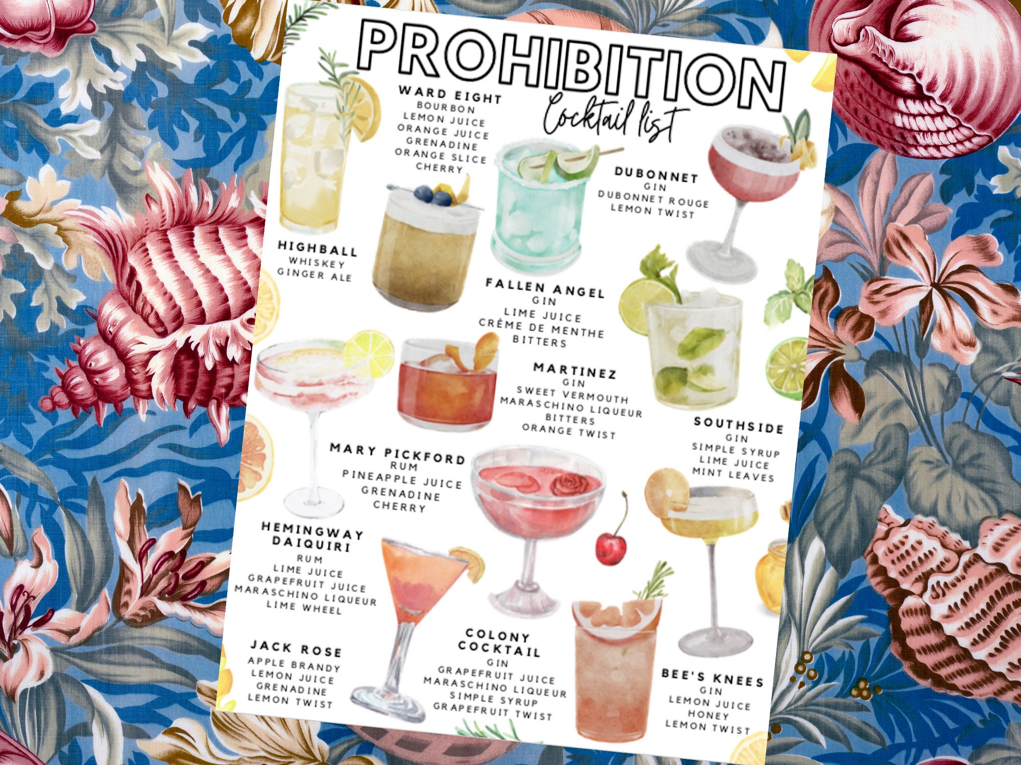Printable Prohibition Cocktail List | 1920's Drink Recipes - Etsy