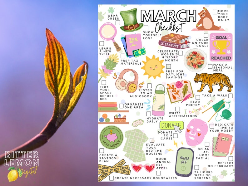 Printable March Checklist | March Bucket List - Etsy