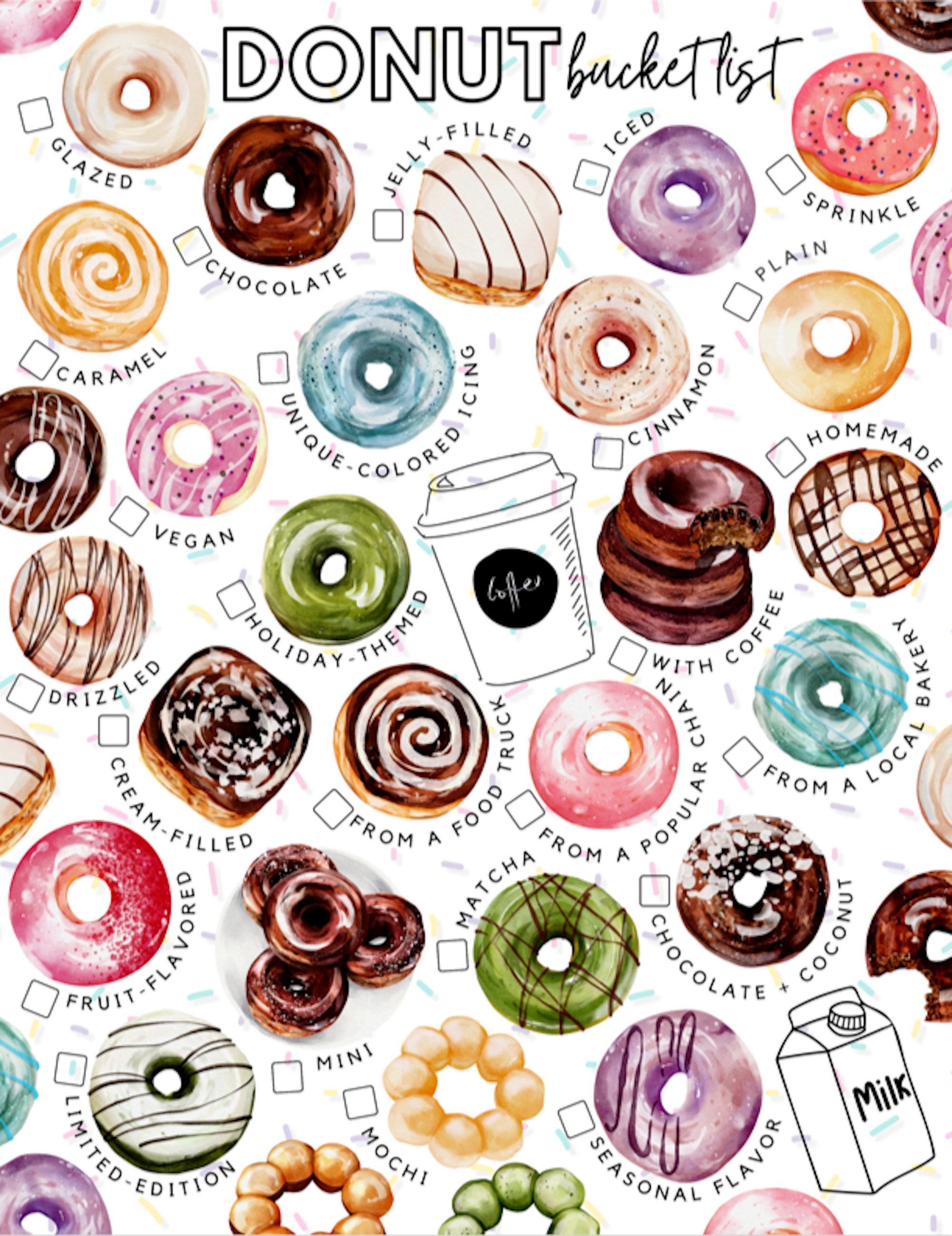 Printable Donut Bucket List | Donuts To-eat List - Etsy