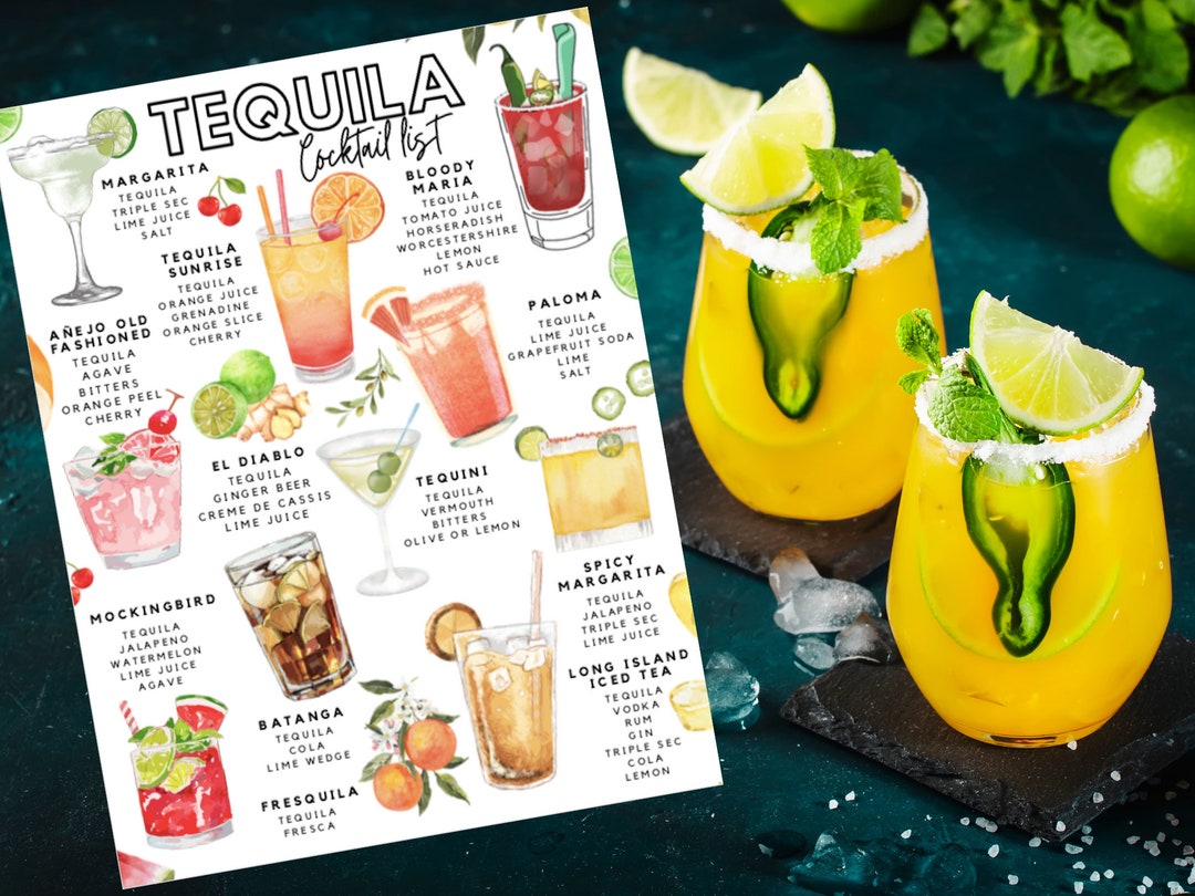 Printable Tequila Cocktail List Tequila Drink Recipes (Instant Download ...