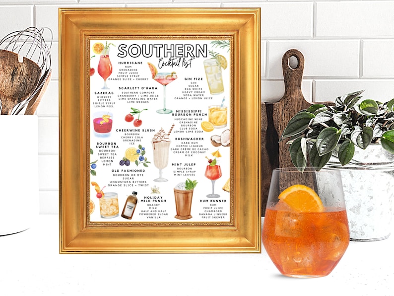 Printable Southern Cocktail List | Southern Drink Recipes - Etsy