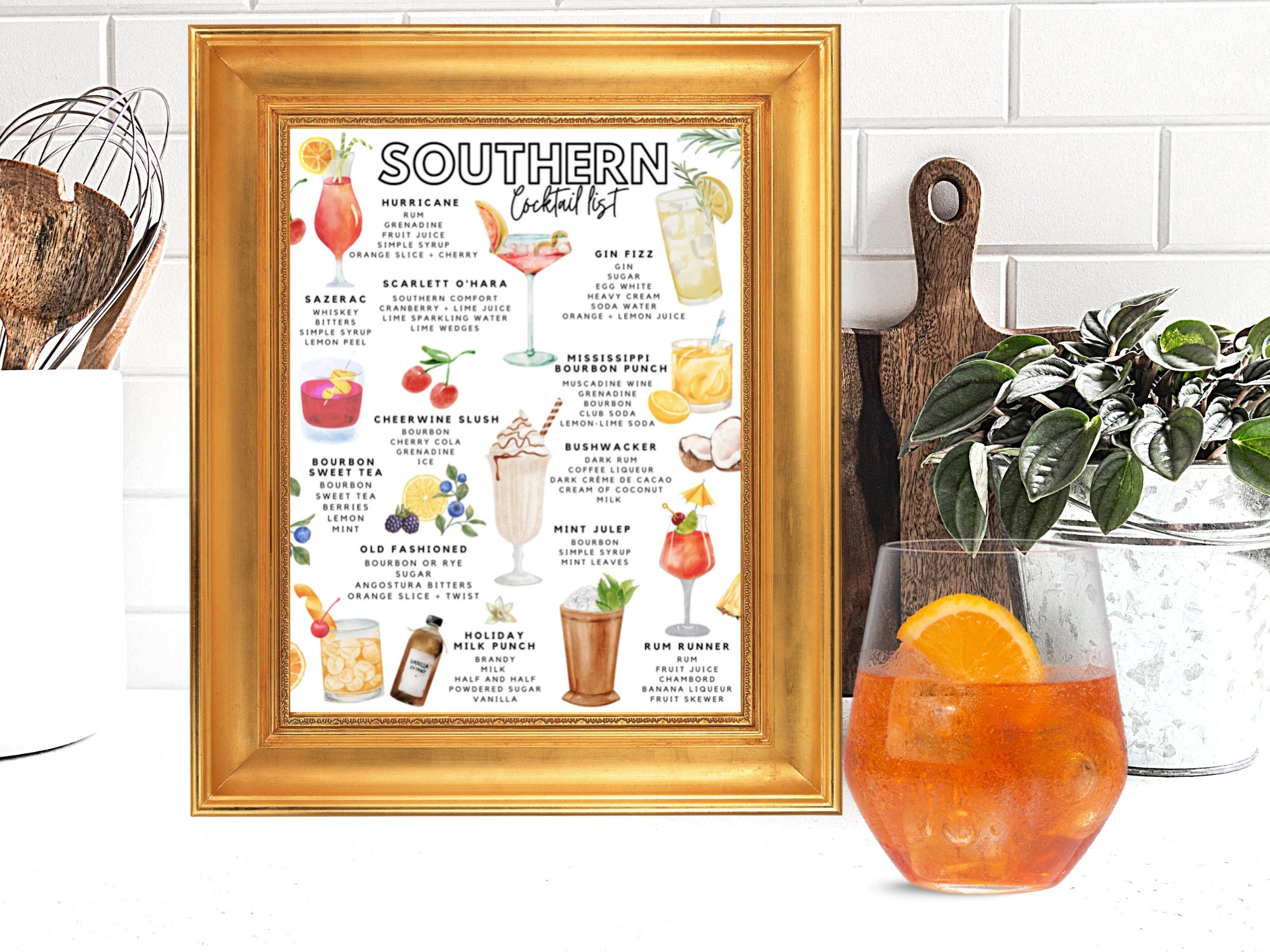 Printable Southern Cocktail List | Southern Drink Recipes - Etsy