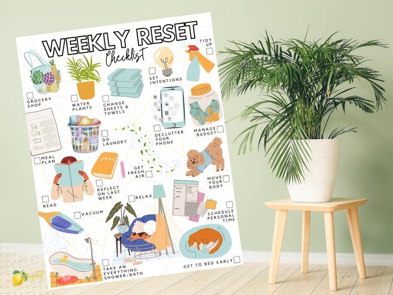 Printable Weekly Reset Checklist Weekly Routine To-do List - Etsy