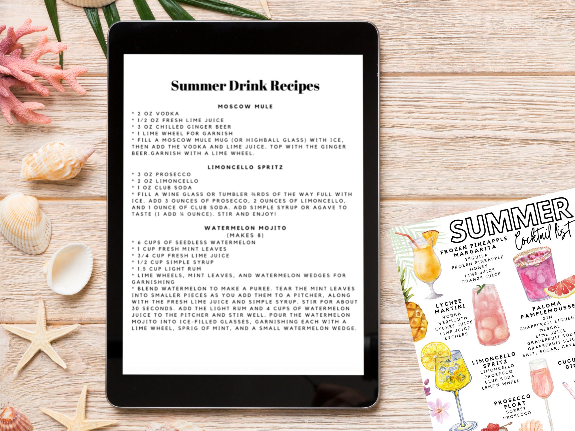 Printable Summer Cocktail List Summer Drink Recipes - Etsy