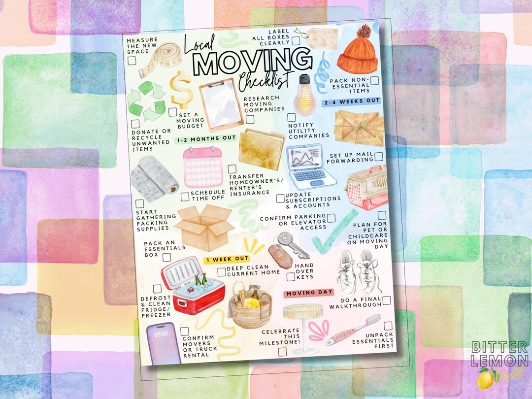 Local Moving Checklist | In-state Moving Day To-do List - Etsy