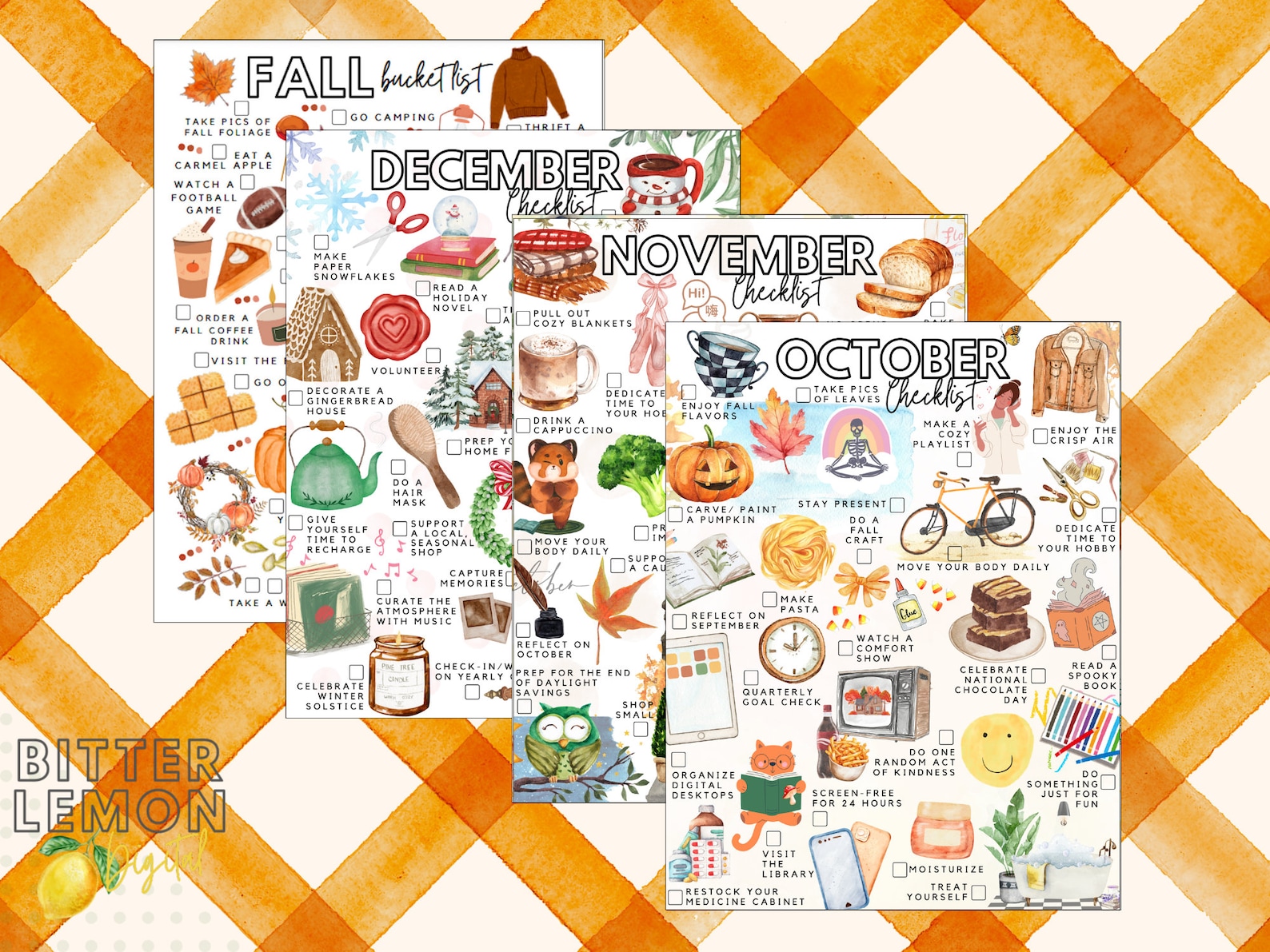 Printable Monthly Fall Checklist Value Pack | October November December ...