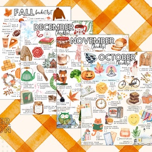 Printable Monthly Fall Checklist Value Pack | October November December ...