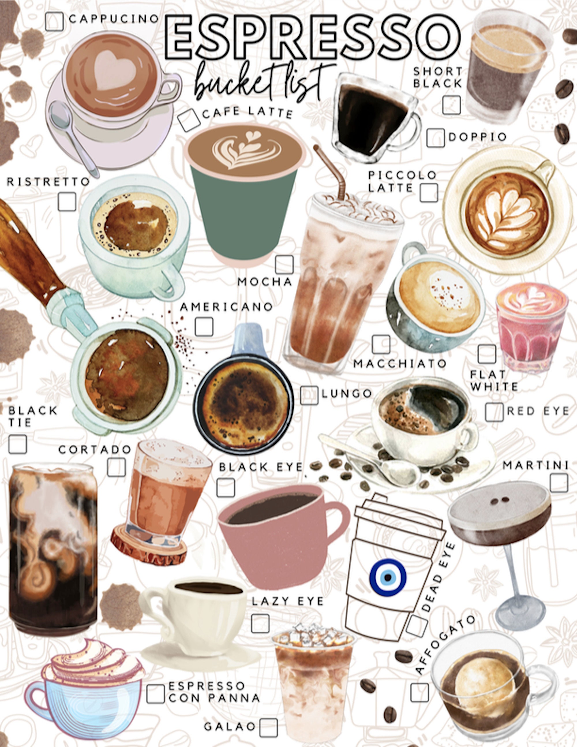 Printable Espresso Bucket List Espresso To-drink List - Etsy
