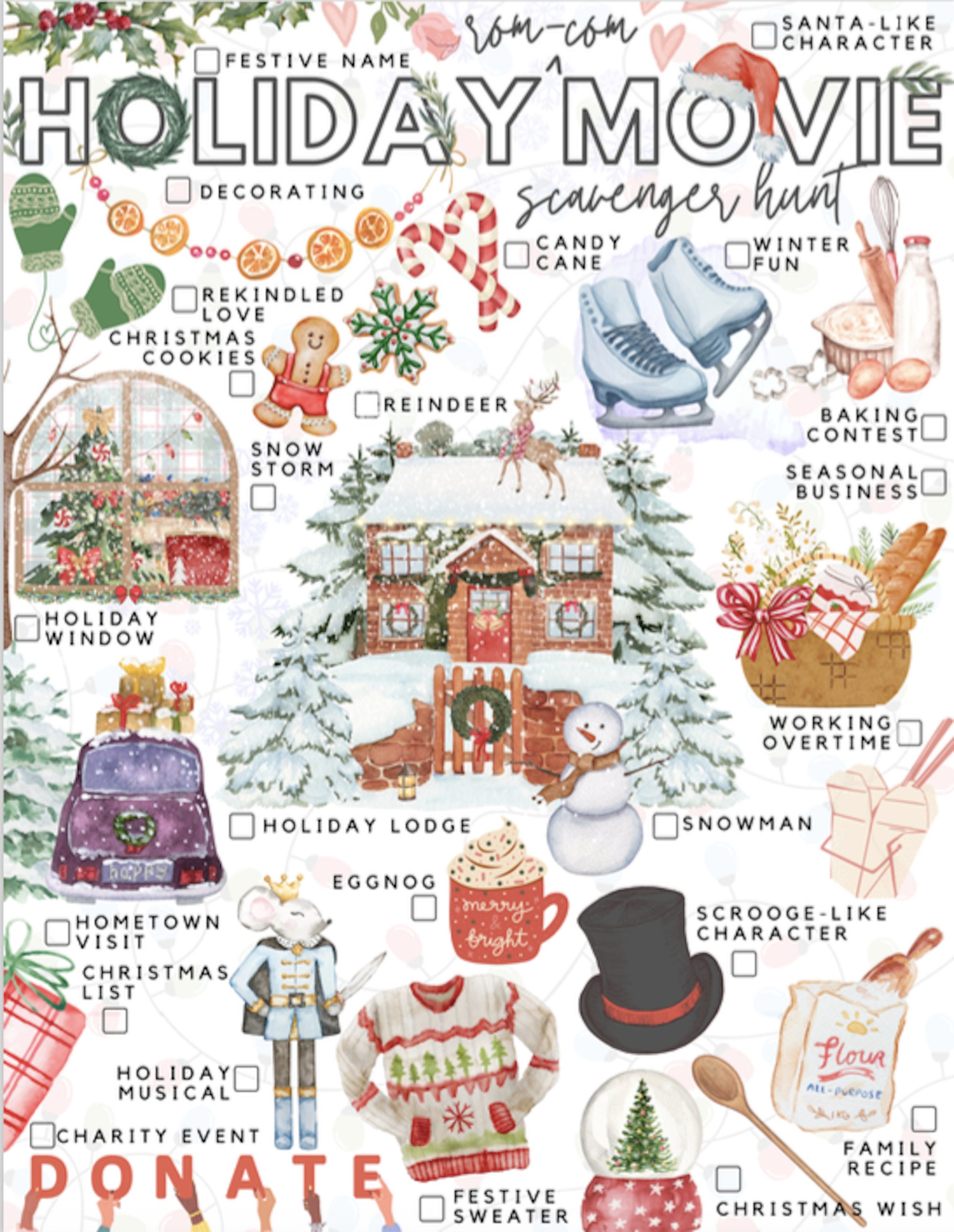Printable Holiday Movie Scavenger Hunt | Christmas Rom-com Movie ...