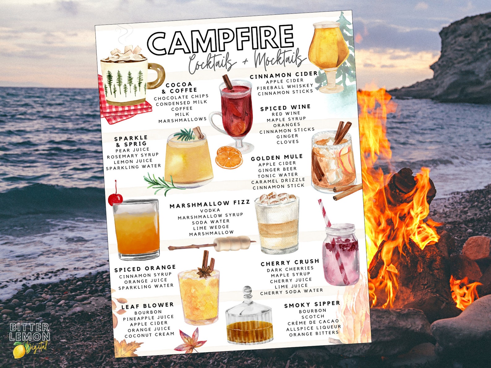 Printable Campfire Cocktails & Mocktails List | Camping Drink Recipes ...