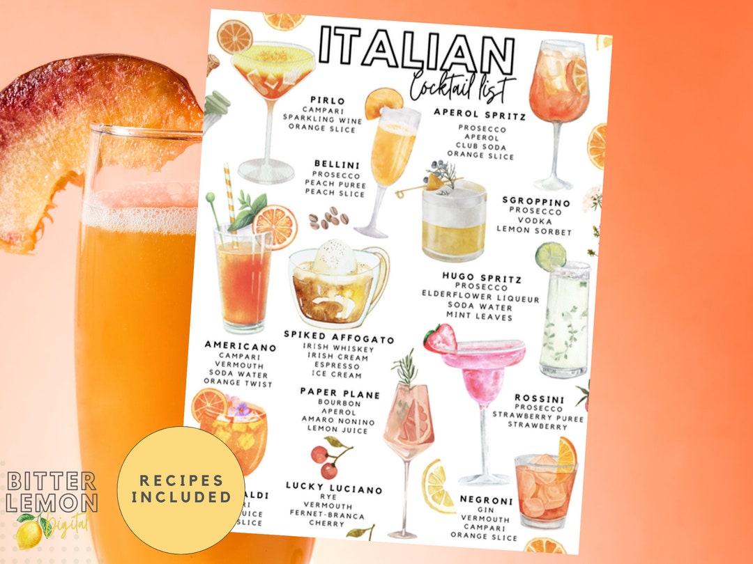 Printable Italian Cocktail List | Italian Drink Recipes - Etsy