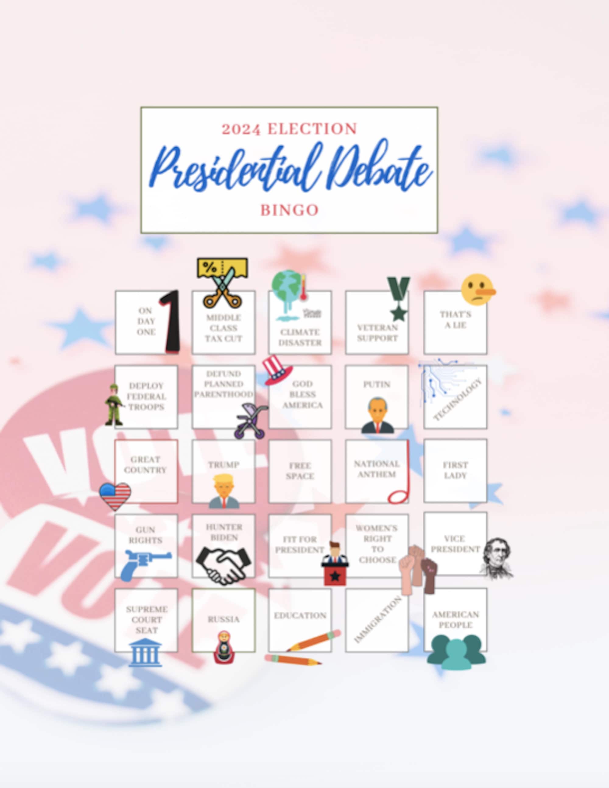 2024 Presidential Debate Printable BINGO Pack of 6 Debate - Etsy Canada