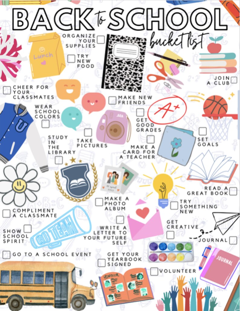 Printable Back-to-school Bucket List New School Year Activities List ...