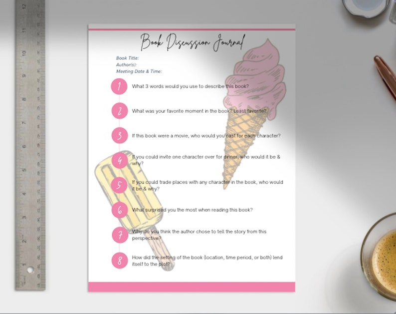 Book Club Discussion Journal Printable Ice Cream - Etsy