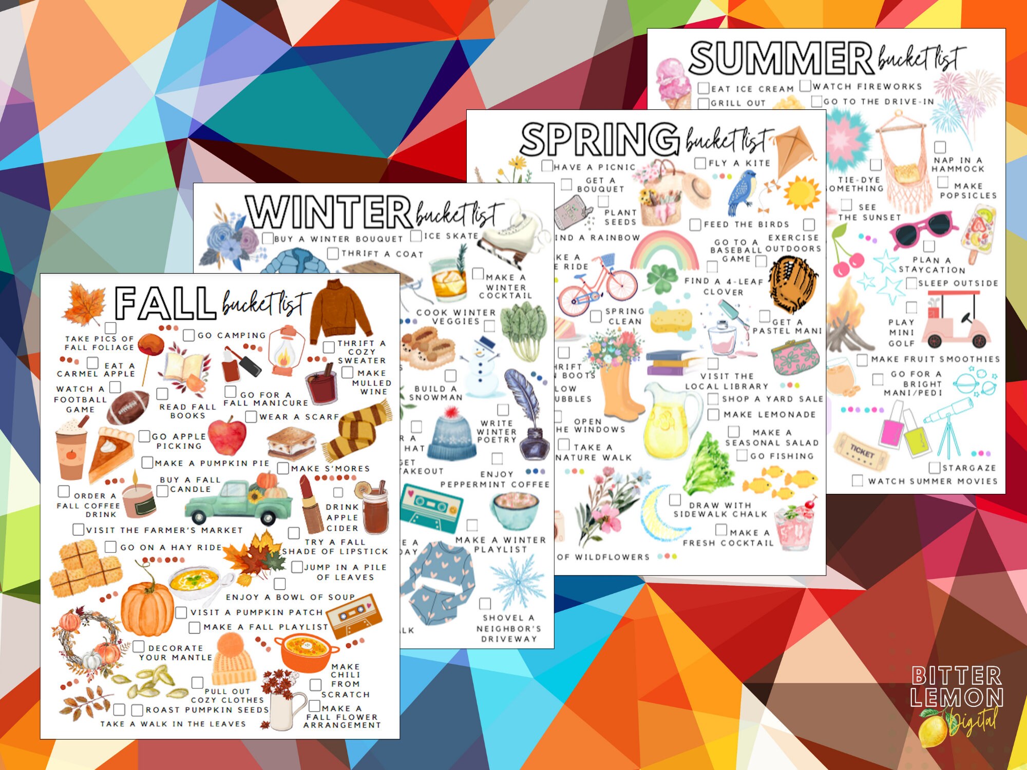 Seasonal Bucket List Bundle, Spring Summer Fall Winter Activities (4 ...