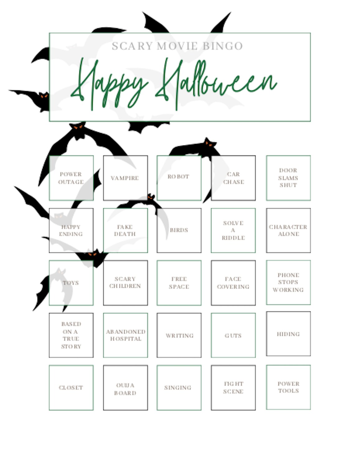 Halloween Scary Movie Printable BINGO Card Pack of 6 - Etsy