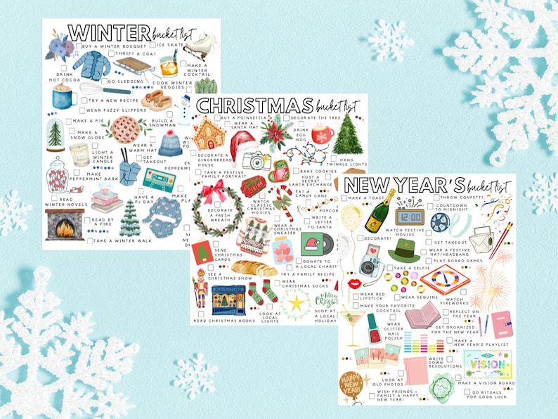 Printable Winter Bucket List Value Pack of 3 Winter Holiday - Etsy