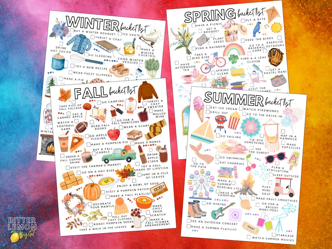 Printable Seasonal Bucket List Value Pack of 4 | Seasonal To-do Lists ...