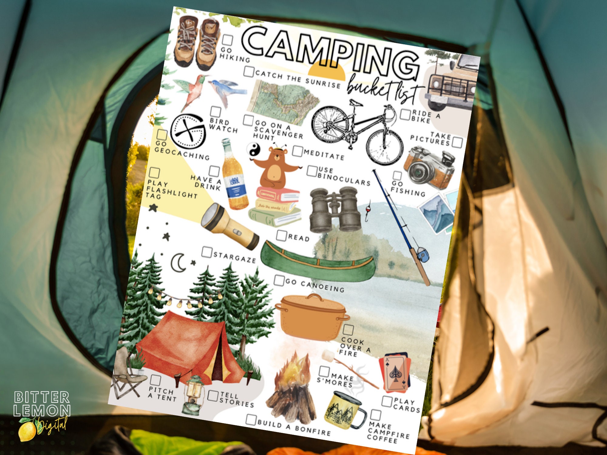 Printable Camping Bucket List: Outdoor Activities Checklist (PDF) - Etsy
