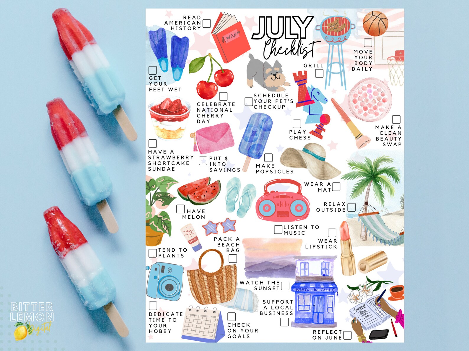 Printable July Checklist July Bucket List - Etsy