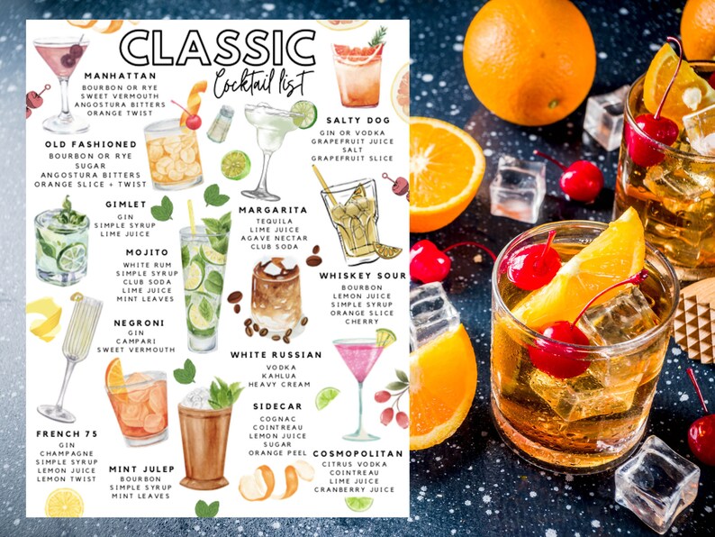 Printable Classic Cocktail List | Old Fashioned Classic Cocktail ...